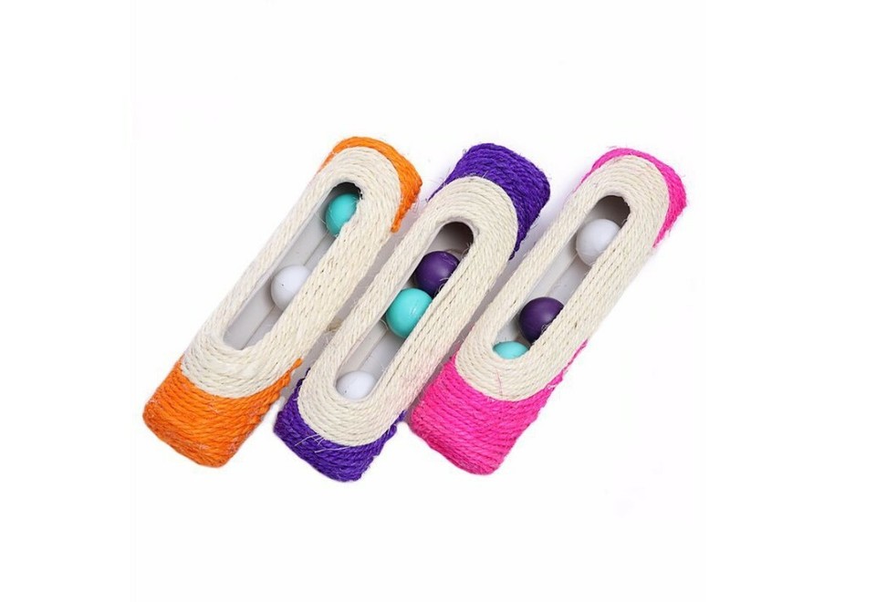 Pet Cat Kitten Kitty Rolling Sisal Scratching Post 3 Trapped Ball Train ...