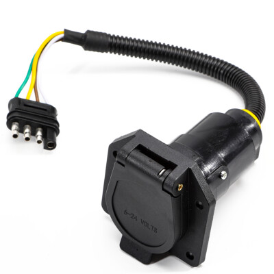 Flat 4 Pin to 7 Way Blade RV Trailer Plug Adapter Tow Truck Light ...