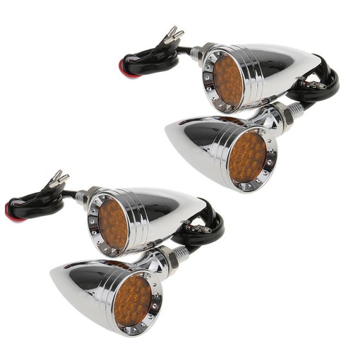 4x Amber LED Chrome Metal Bullet Turn Signal Light Car Truck Trailer ...