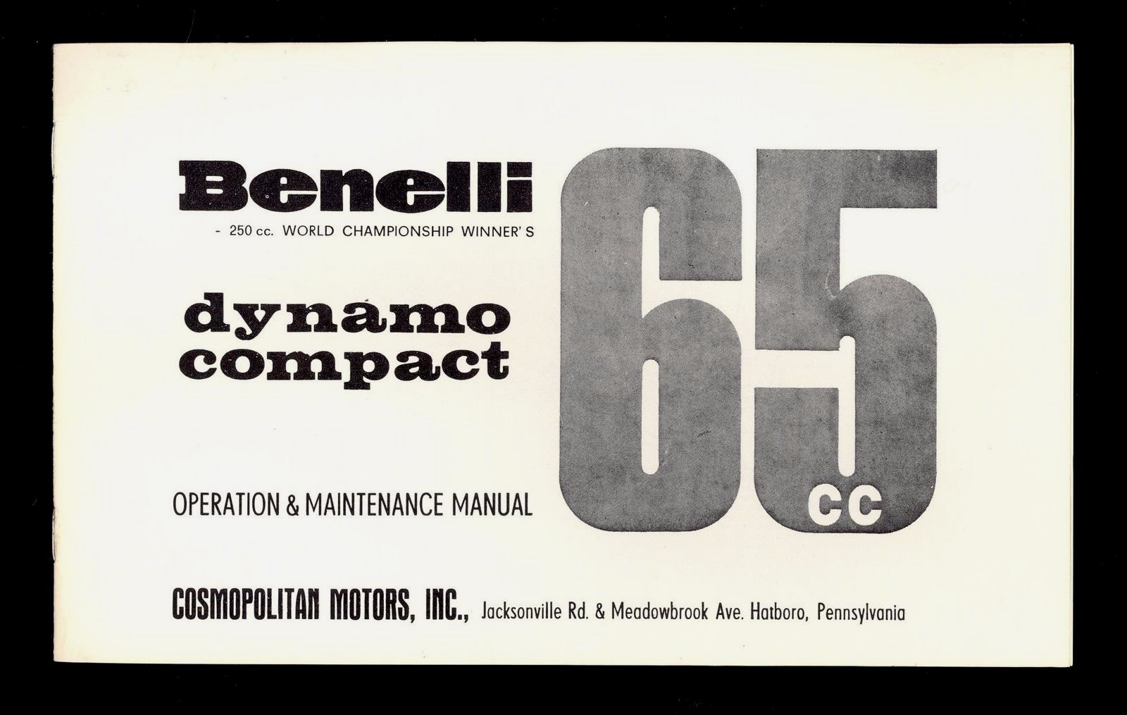 BENELLI DYNAMO COMPACT 65cc OPERATION & MAINTENANCE MANUAL ...
