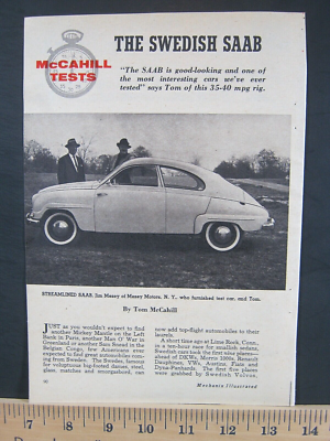 1958 Vintage Print Ad SAAB Automobile Swedish Streamlined Poster Wall ...