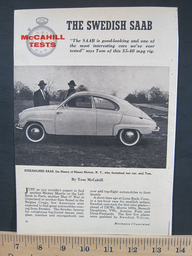 1958 Vintage Print Ad SAAB Automobile Swedish Streamlined Poster Wall ...
