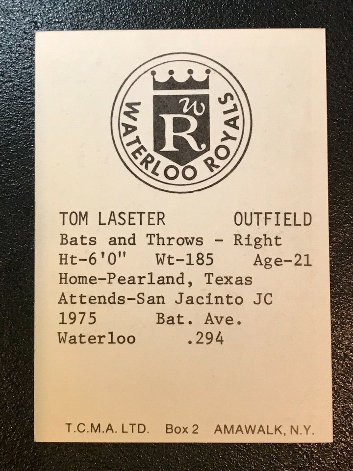 1976 Waterloo Royals Baseball Minor League Card - Tom Laseter | eBay