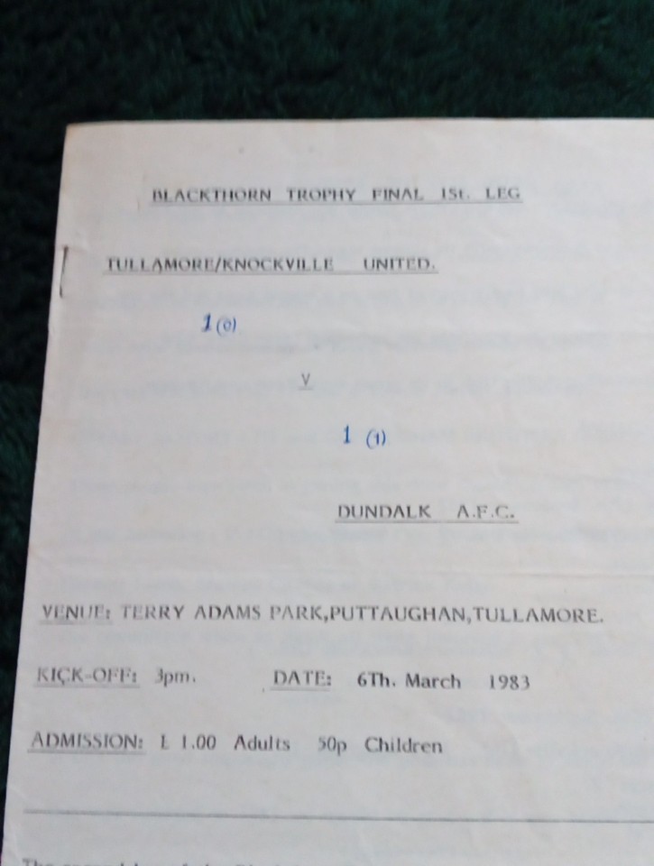 Tullamore/Knockville United V Dundalk AFC March 1983 Football Programme ...