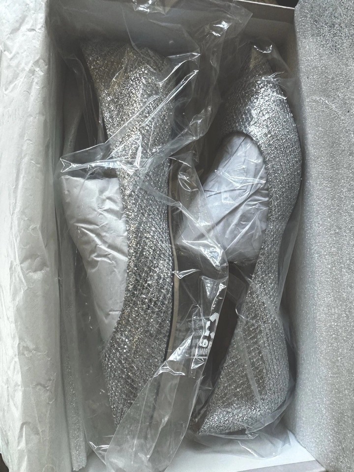 Jmmy Choo Silver Romy Pointed Toe Ballet Flats Size 39.5 W/O Bag NEW IN ...