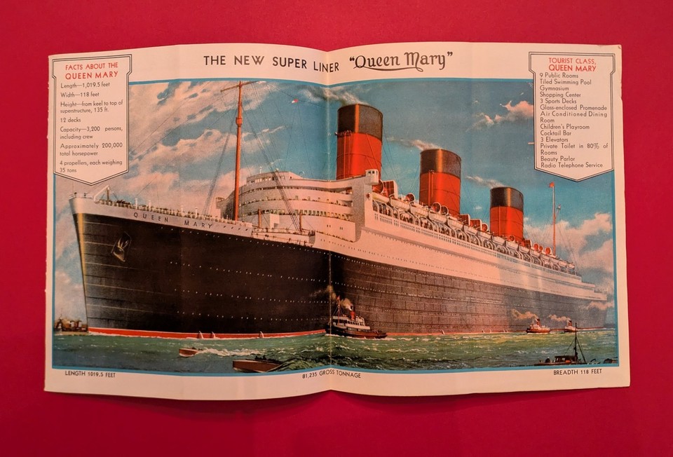 Cunard White Star Line RMS QUEEN MARY Plan of Tourist Class 1936 | eBay