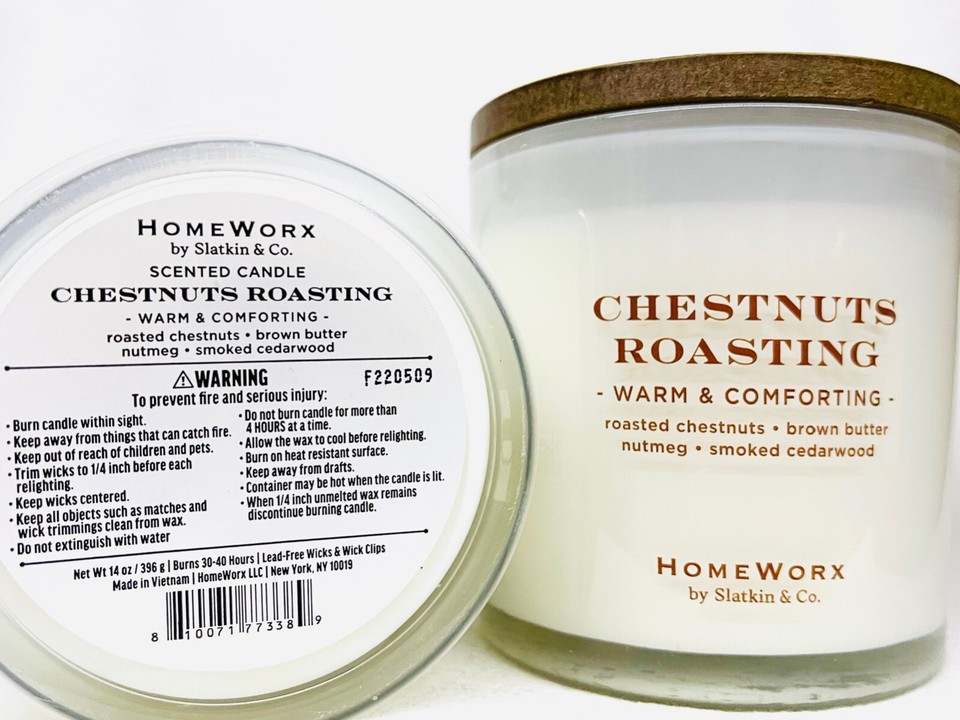 2 HomeWorx by Slatkin Co. CHESTNUTS ROASTING 3-Wick Scented Candle 14 ...