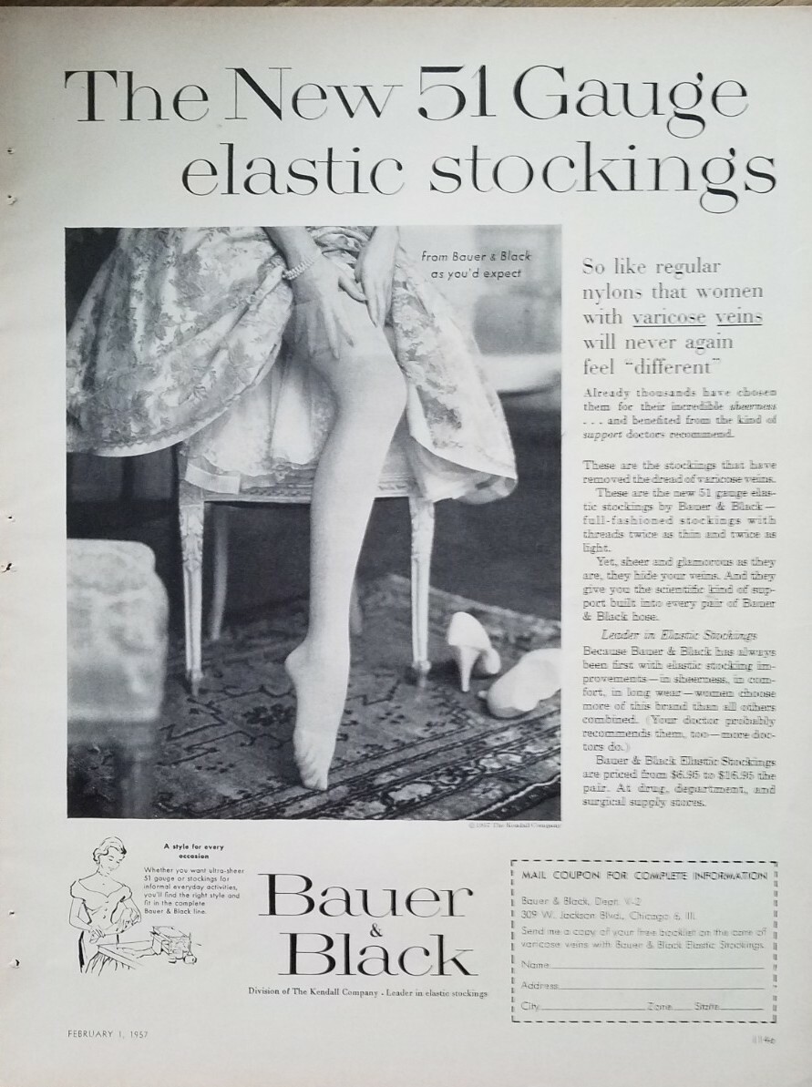 1957 Bauer & Black 51 Gauge elastic womens stockings hosiery legs ad | eBay