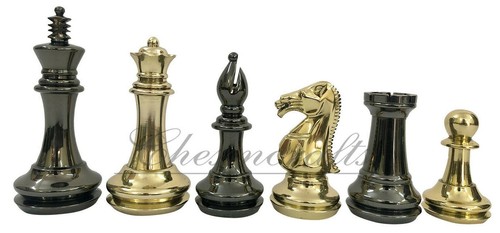 Brass Metal Chess Pieces Set Staunton 1849 King 4" Gold-Black Lacquered ...
