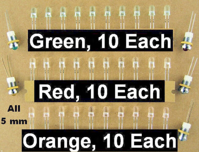 5mm 30ea Red Green Orange LEDs, 5ea LED Chrome Metal Panel Display ...