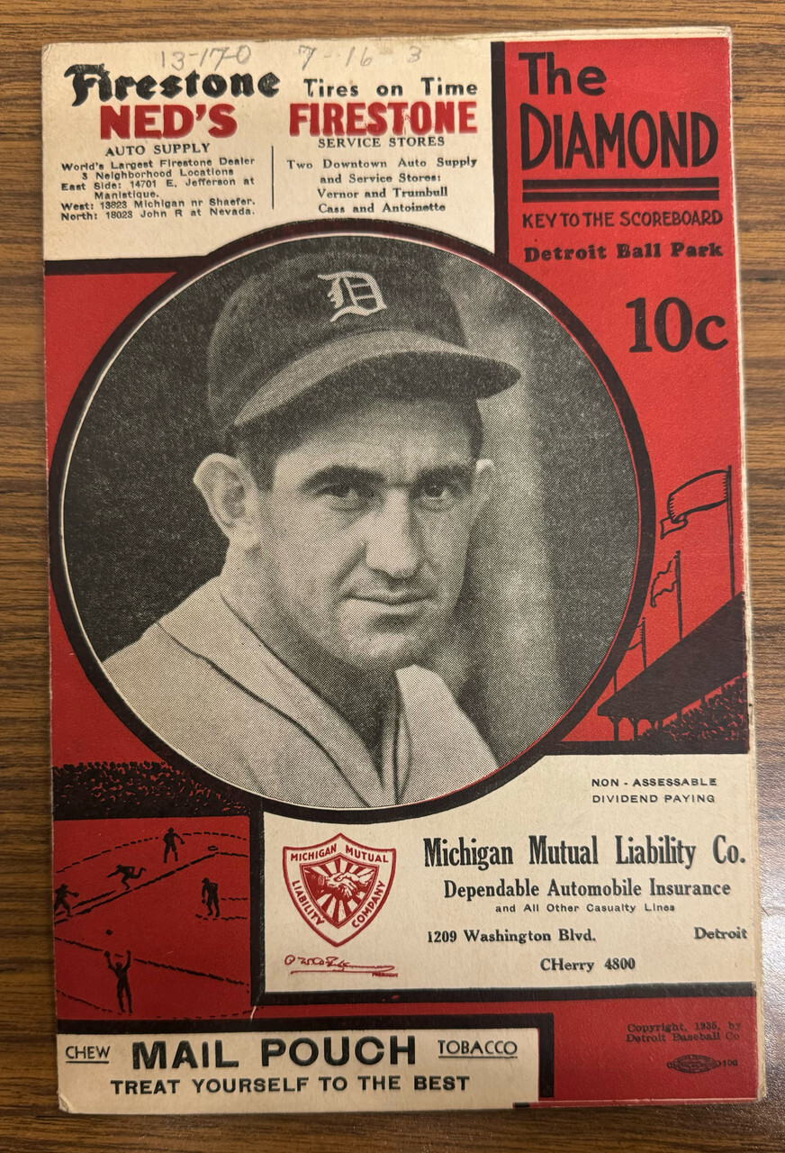 1935 Detroit Tigers vs New York Yankees Score Card Lou Gehrig w/ Ticket ...