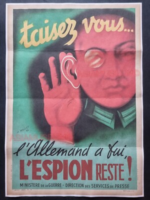 1943 WW2 USA AMERICA L'ESPION RESTE WAR ARMY GENERAL EAR SPY PROPAGANDA ...