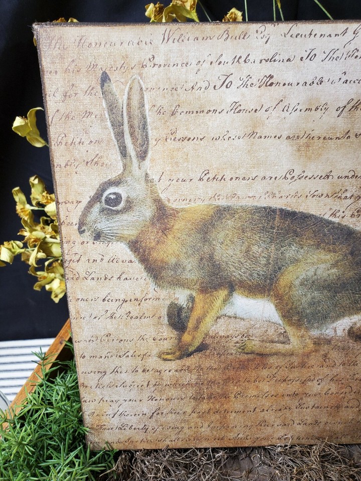 PRIMITIVE ANTIQUE VINTAGE FOLK ART SHABBY STYLE SUMMER GARDEN RABBIT ...