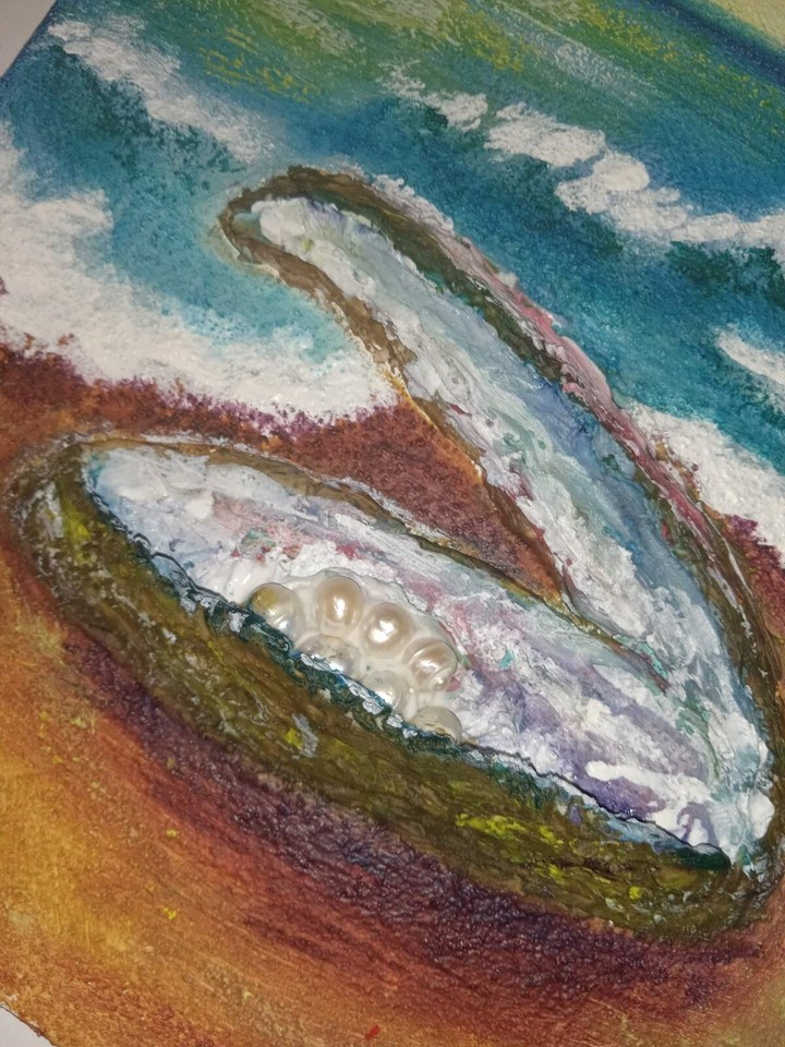 Original Art Paintings Seascape.Pearls in a clam shell.Relief ...