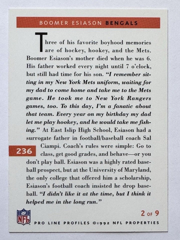 BOOMER ESIASON Bengals 1992 Pro Line Profiles HIGH SCHOOL FOOTBALL ...