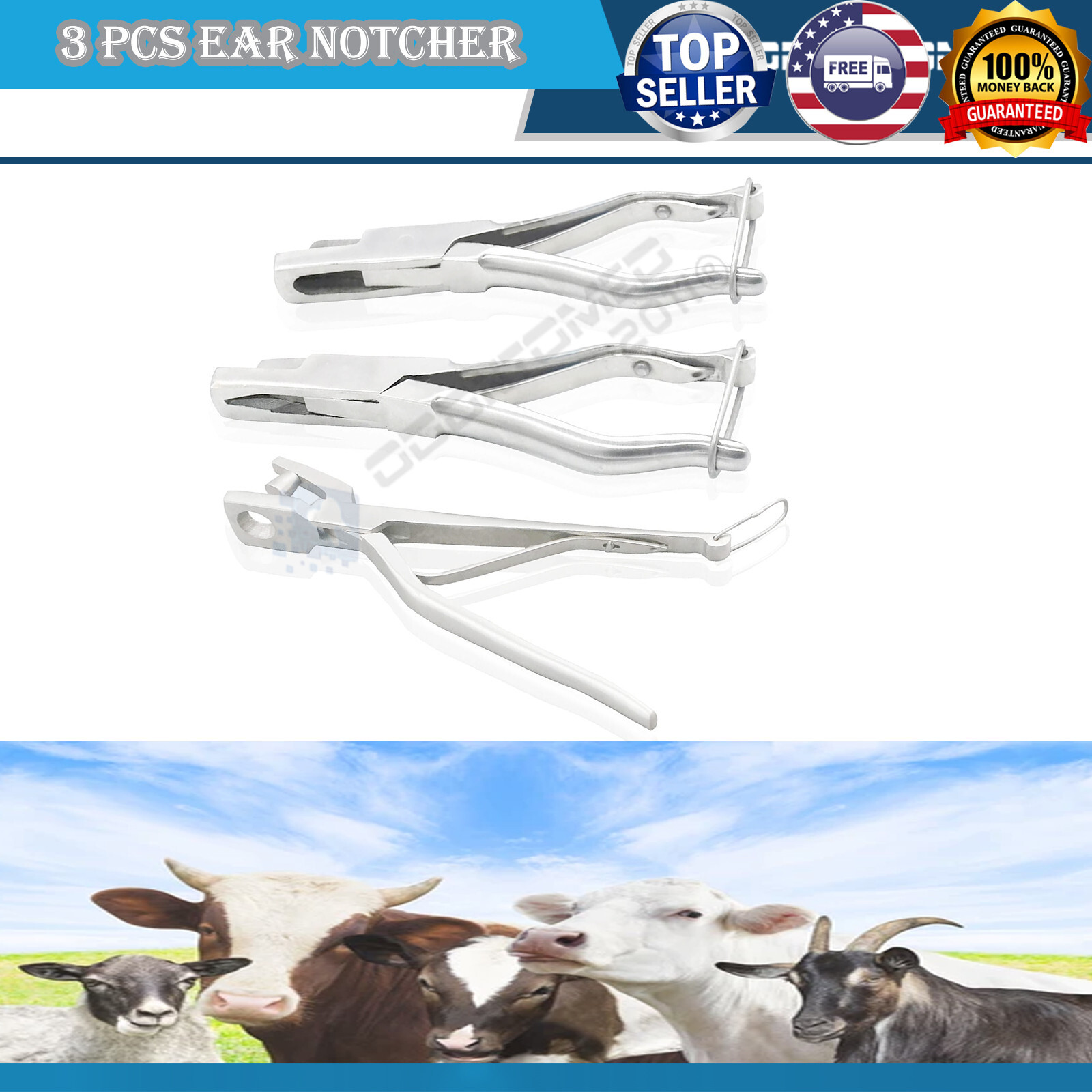 Ear Notcher 6" U V O Shape Stainless Hog Goat Lamb Sheep ...
