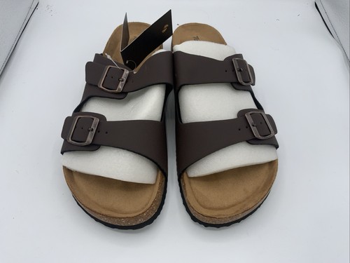 Torotto Mens Slides w/ Cork Footbed Adjustable Flat Sandals, Red Brown ...