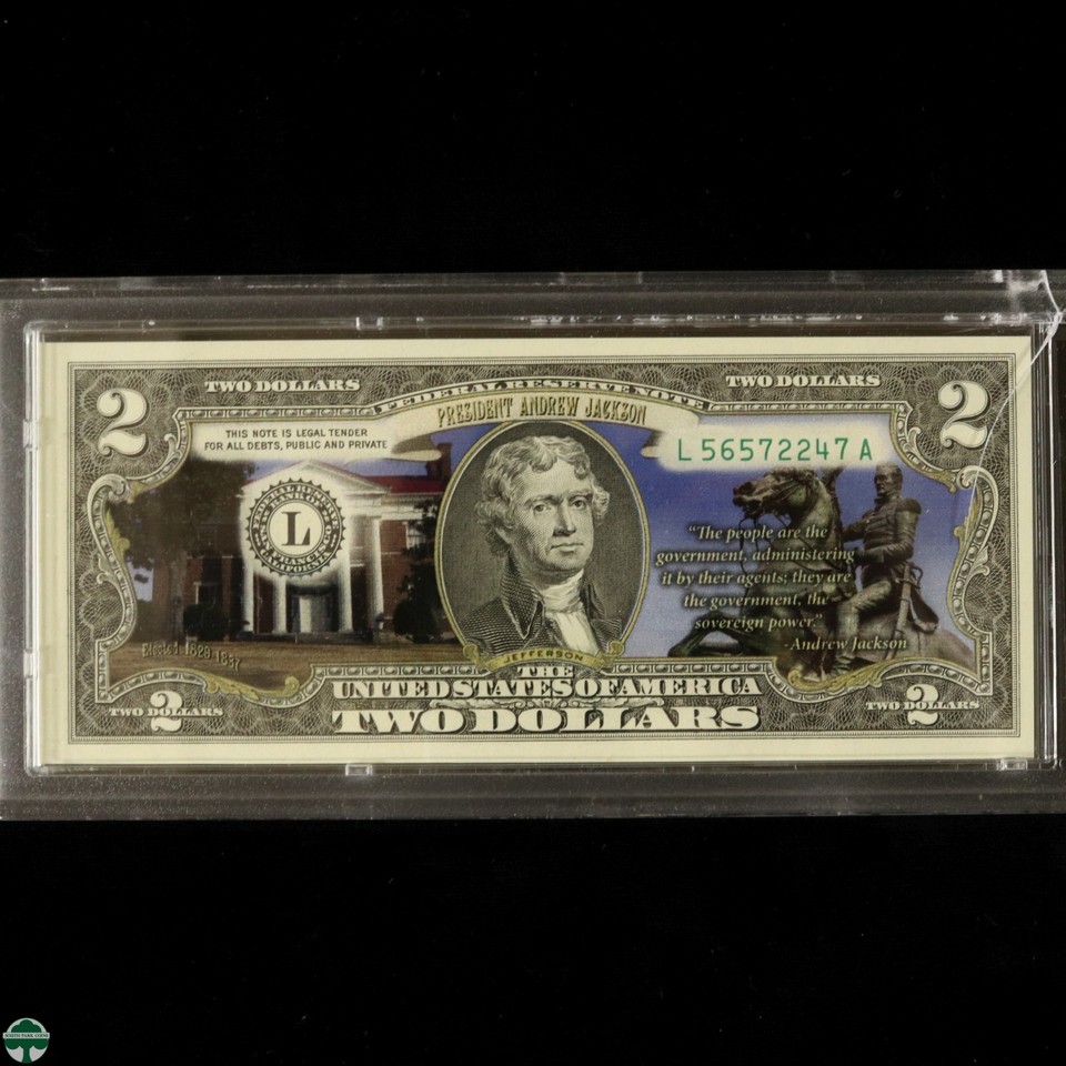 President Andrew Jackson $2 Note Federal Reserve L Encapsulated Commem ...