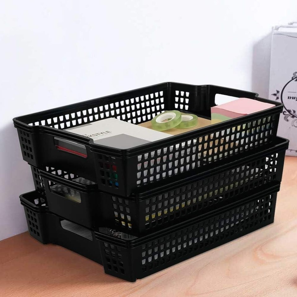 Plastic Stacking Storage Baskets Stacking Plastic Tray Baskets Black 6 ...