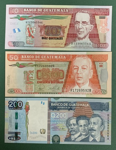 GUATEMALA 3 BANK NOTE 10-50-200 QUETZALES 2007-2016 UNC | eBay