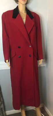 Red Wool Cigarette Coat Black Velvet Collar By Ethel Pear One Up Size M ...