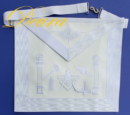Masonic Master Mason Working Tools REGALIA MM WHITE LEATHER Apron | eBay