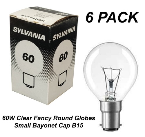 6 x 60W Clear Fancy Round Light Globes Bulbs Lamps B15 Small Bayonet ...