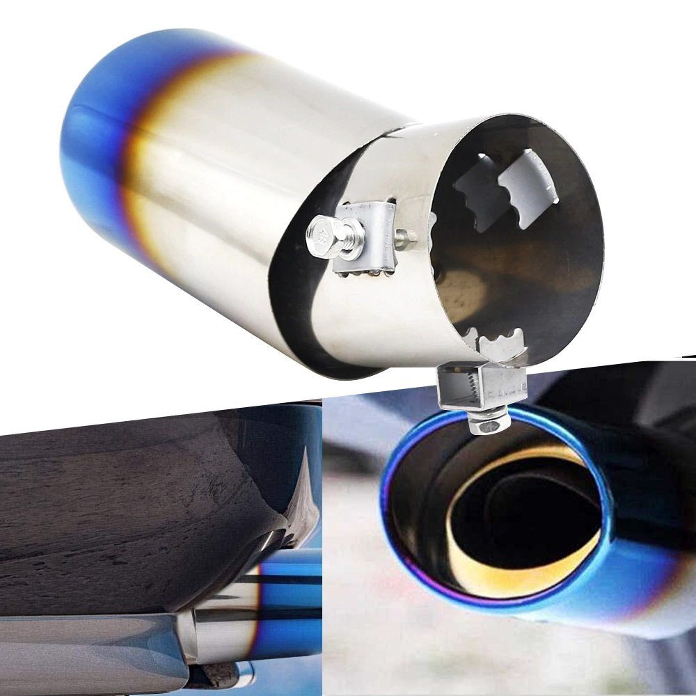 Car Rear Exhaust Pipe Tail Muffler Tip Throat Blue Tailpipe Stainless ...
