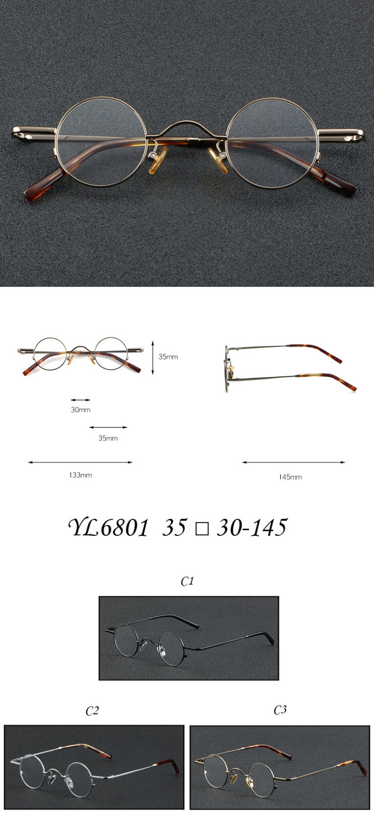 Small Round Eyeglass Frames Men Women Full Rim 35mm Glasses Retro Metal ...