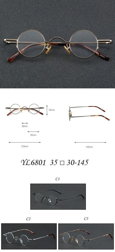 Small Round Eyeglass Frames Men Women Full Rim 35mm Glasses Retro Metal ...