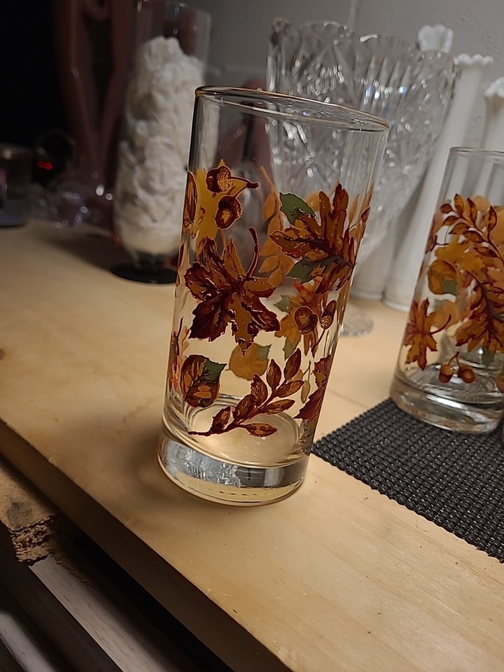 Vintage Libbey Crisa Fall Leaves/Acorn 16 oz Highball Drinking Glasses ...