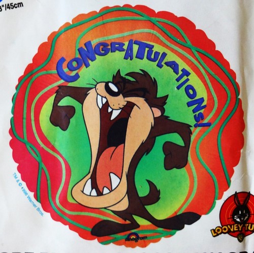 Vintage Congratulations Taz 18 Inch Mylar Foil Balloon Looney Tunes by ...