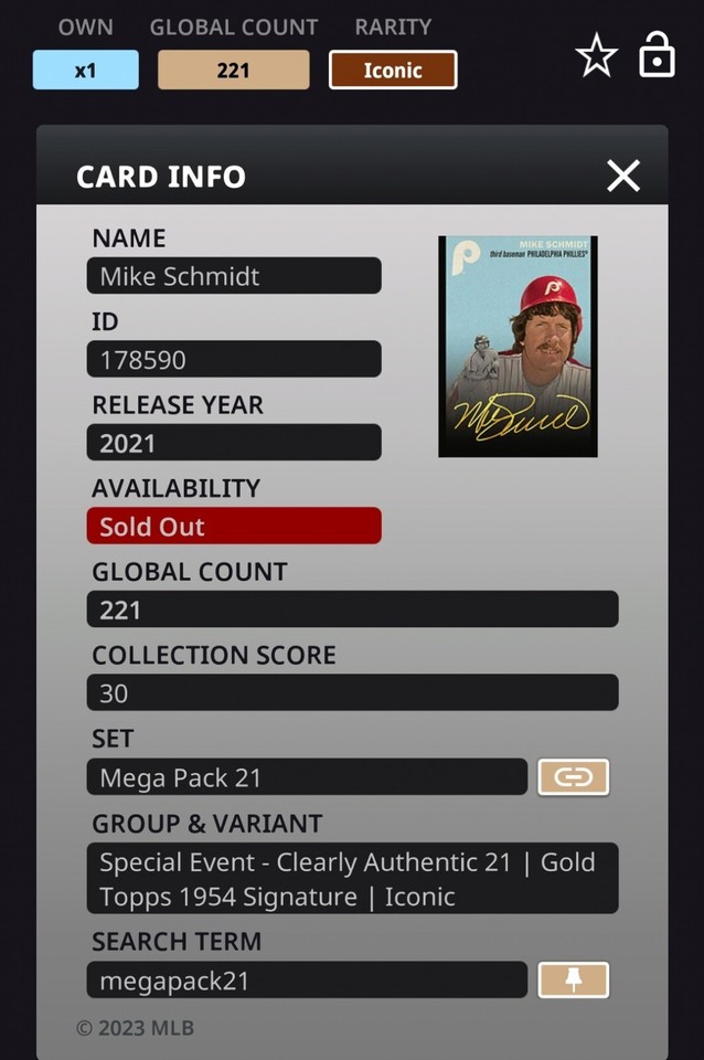 Topps BUNT DIGITAL Mega Pack 2021 MIKE SCHMIDT 1954 Gold Signature ...