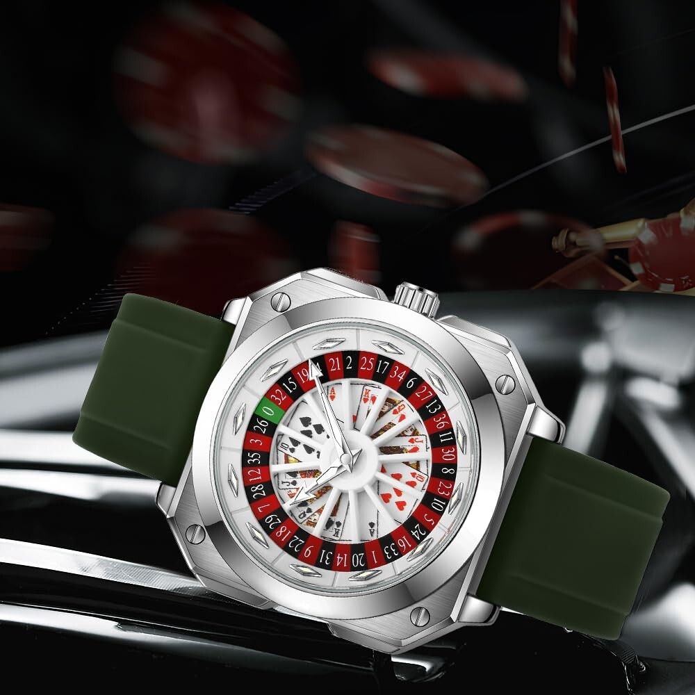Roulette Wheel Men‘s Watches Gambling Rotating Dial Poker Silicone ...