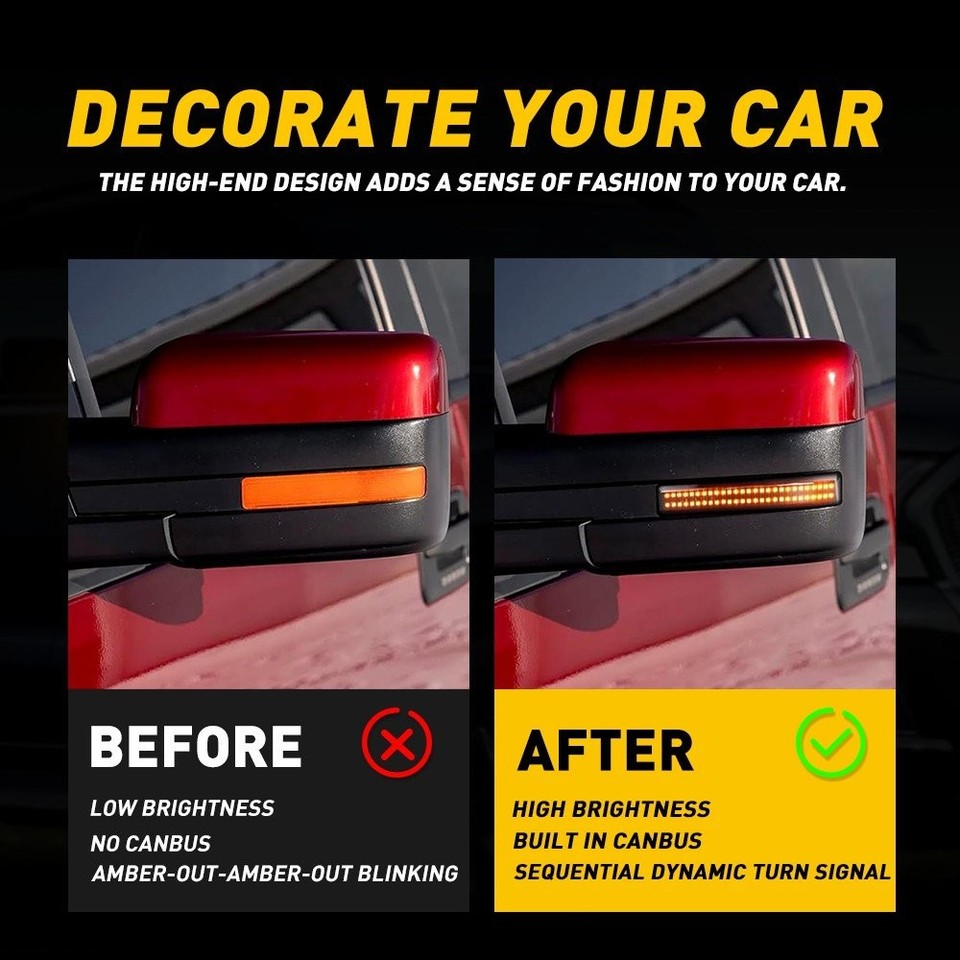 Sequential LED Side Mirror Turn Signal Light Amber White For 2009-14 ...