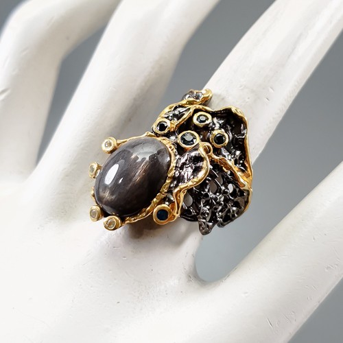 Vintage Natural Cat's Eye Sunstone Ring 925 Sterling Silver Size 8 /B ...