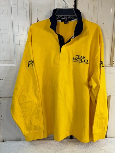 Vintage Polo Sport Ralph Lauren Team Sport Logo Yellow Rugby Shirt Men ...