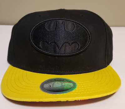 Batman Logo Snapback Cap Black Yellow Brim New w/Tags Adjustable Hat DC ...