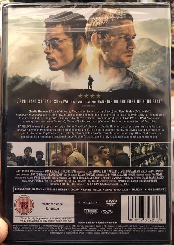 Papillon 2019 Prison Escape Drama Rami Malek, Charlie Hunnam DVD ...