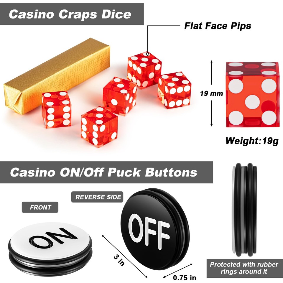 Craps Tabletop Game Set, Includes 48"x11" Rubber Craps Diamond Pyramid ...