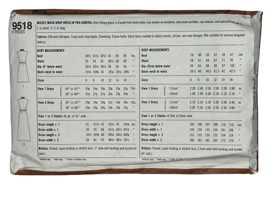 Vintage 1980 Simplicity Pattern 9518 Mock-Wrap Dress Cathy Hardwick Sz ...