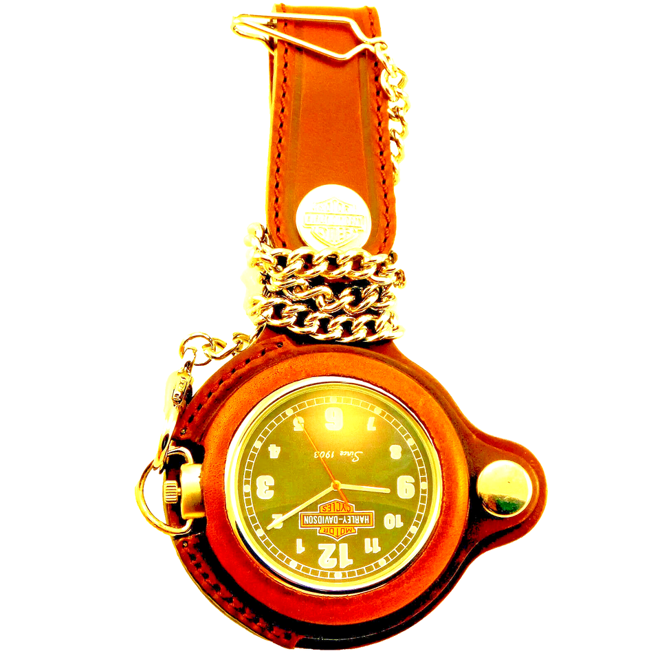 New Harley Davidson Pocket Watch, Rare Unworn Black Or Brown H-D Logo ...