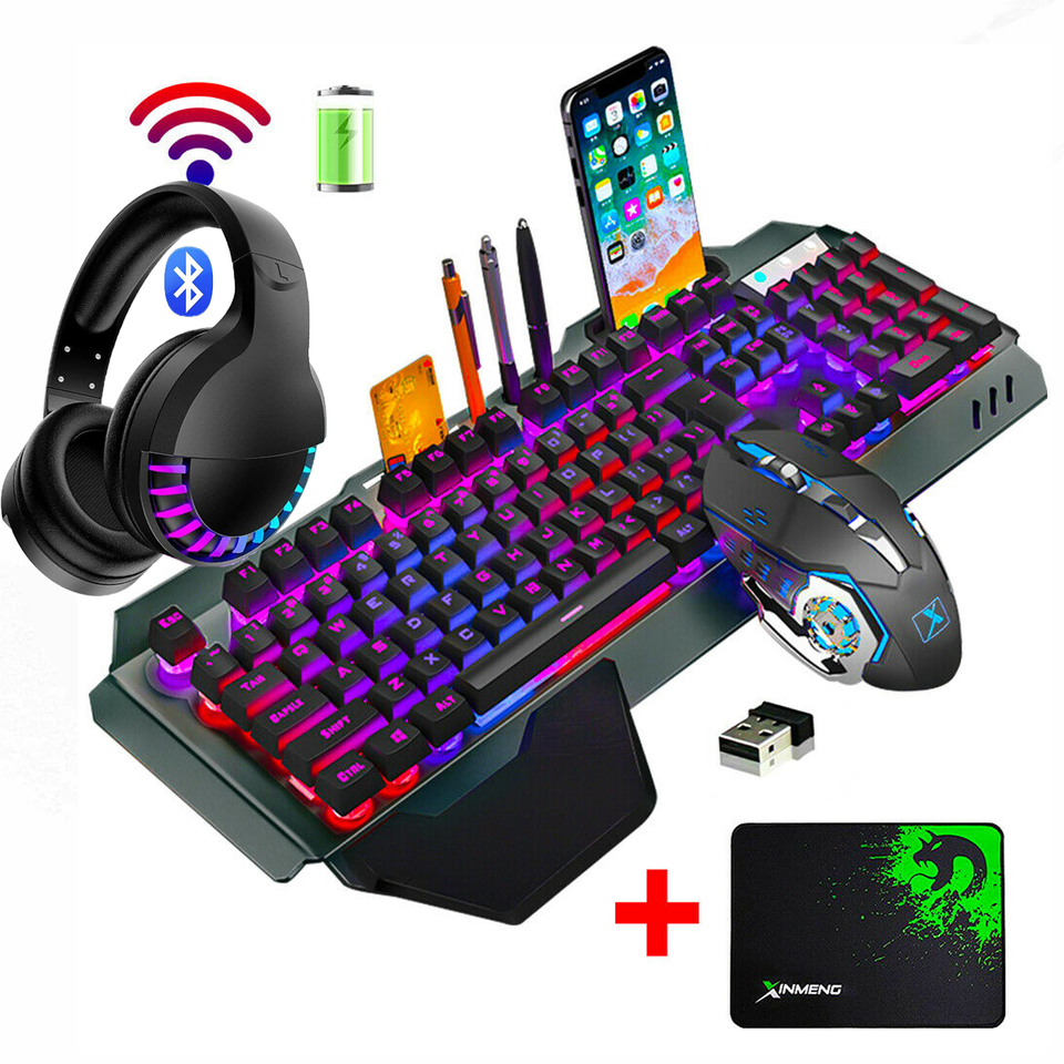 Full size Wireless Gaming Keyboard Mouse and Bluetooth Headset Set RGB ...