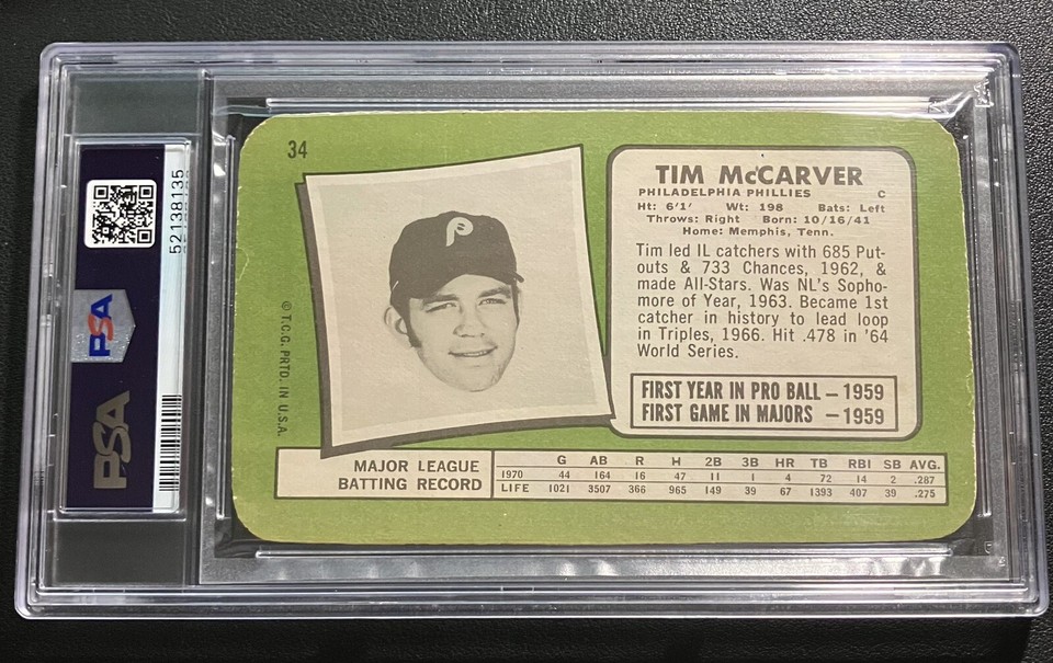 1971 Topps Super #34 Tim McCarver Signed PSA/DNA Authentic Autograph ...