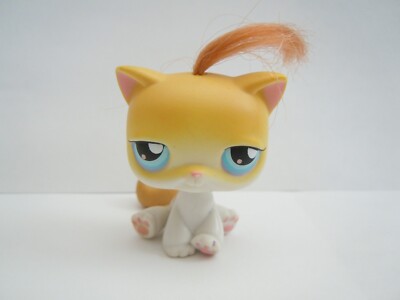 LITTLEST PET SHOP LPS #42 Yellow CAT with real hair yellow with blue ...