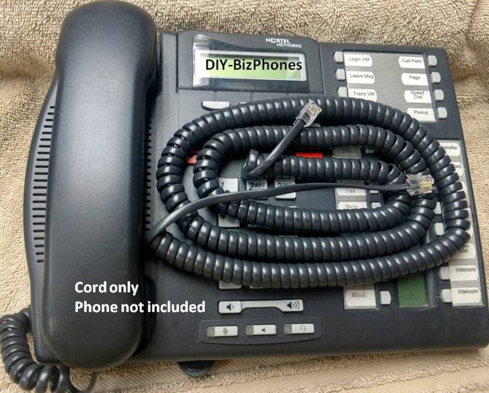 Nortel Phone Long Handset Cord T-Series Norstar T7316e Curly Charcoal ...