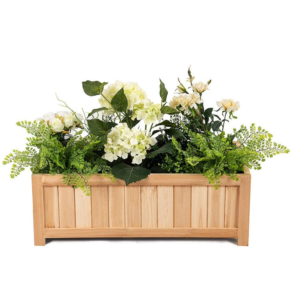 Rectangle Wood Flower Planter Box Portable Raised Vegetable Patio Lawn ...