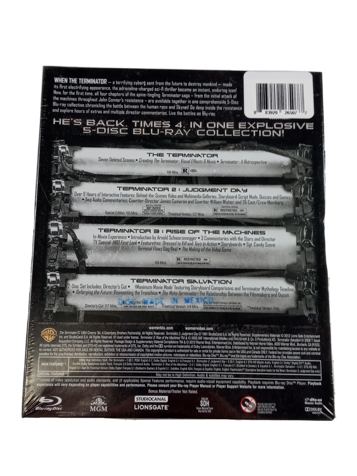 Terminator Anthology (Blu-ray Disc, 2013, 5-Disc Set) Brand New Sealed ...