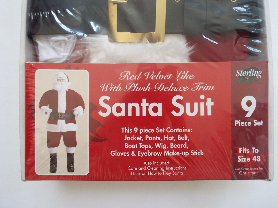 Red Velvet Like Plush Deluxe Trim Christmas Santa Claus Suit 9-pc Men's ...