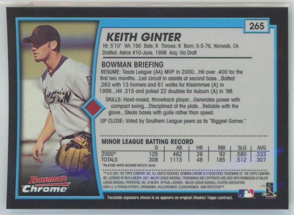 2001 Bowman Chrome Keith Ginter Houston Astros #265 | eBay